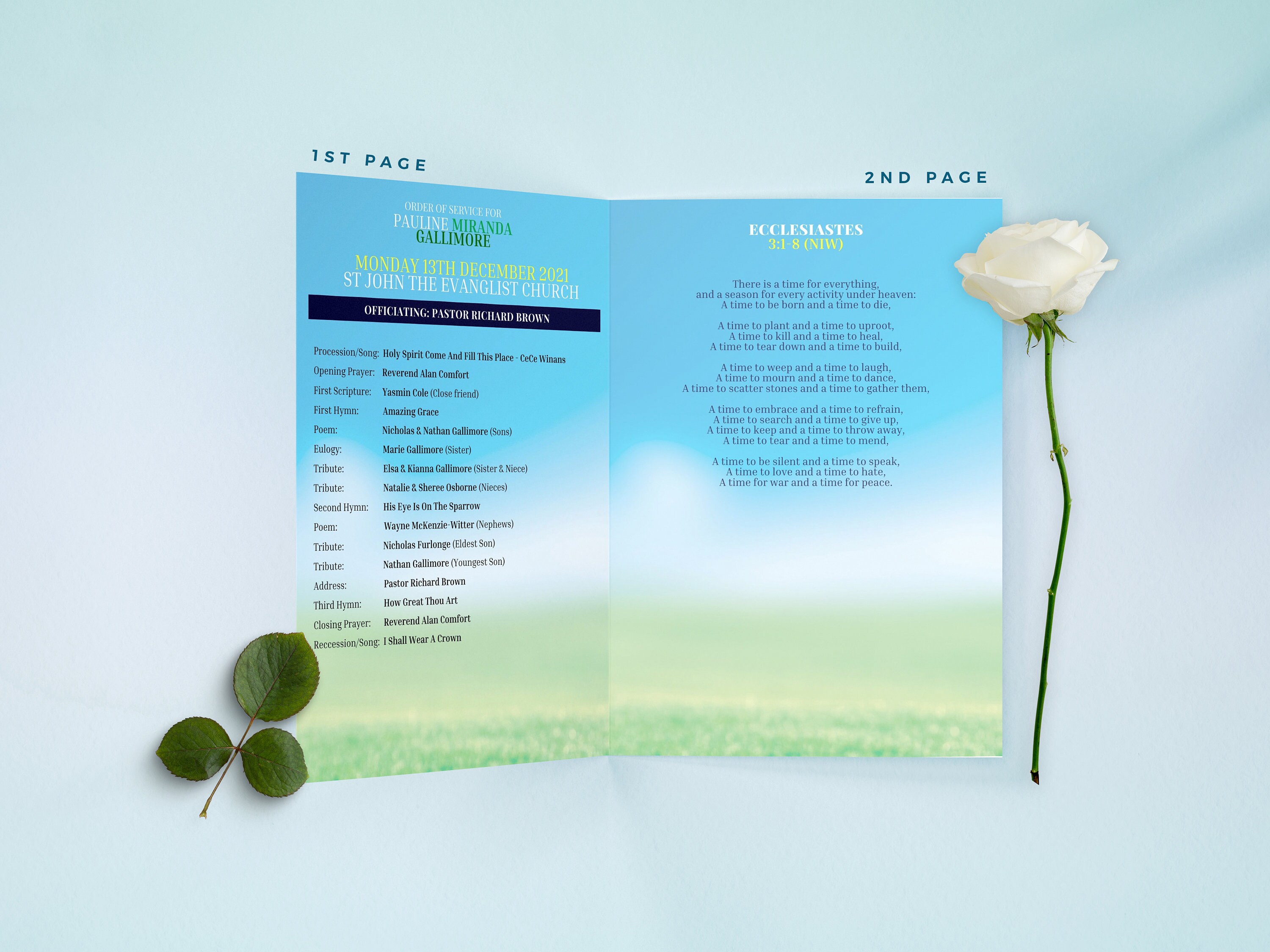 Editable Blue Sky Funeral Program Template Celebrating the Life of ...
