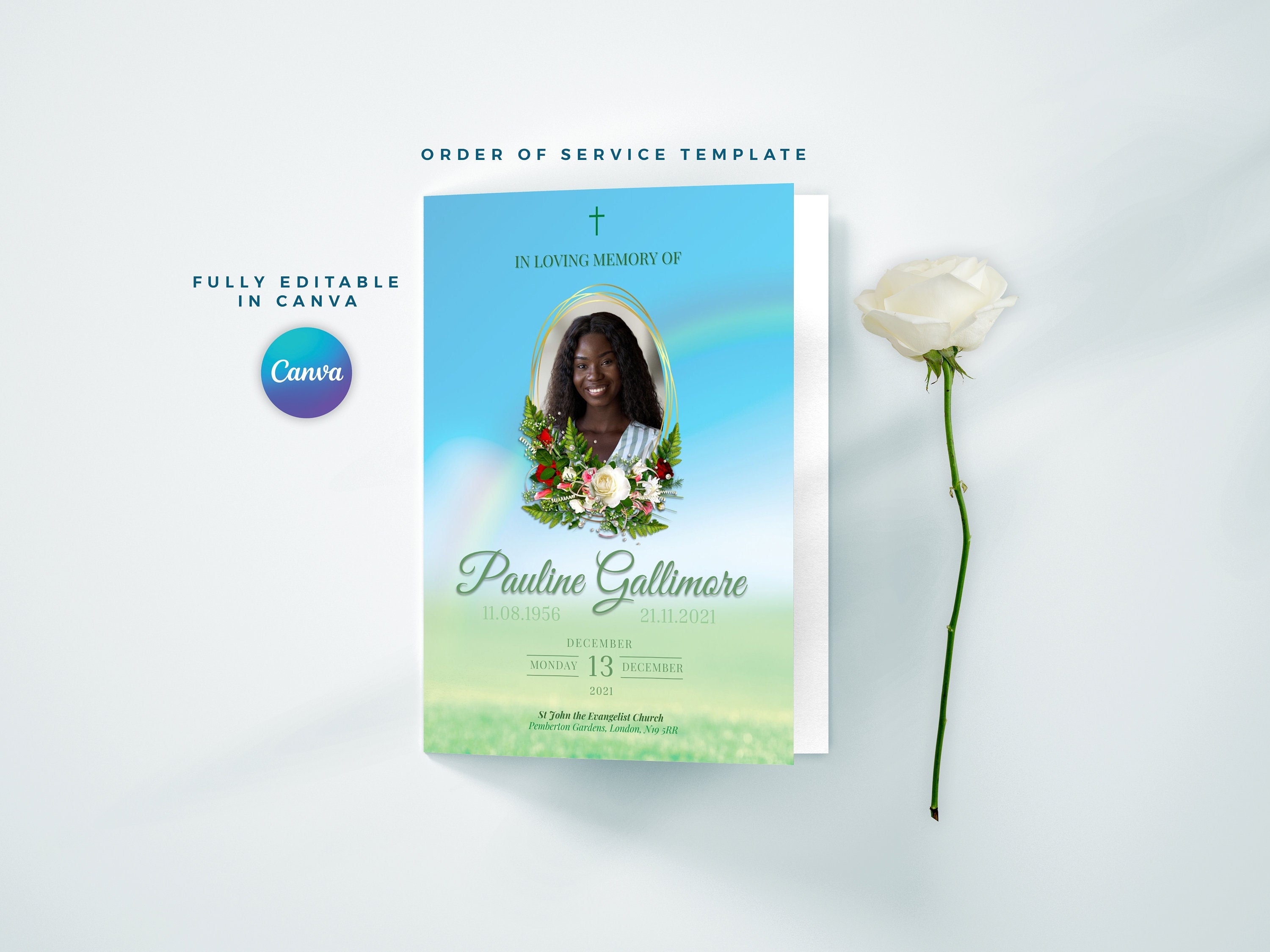 Editable Blue Sky Funeral Program Template Celebrating the Life of ...