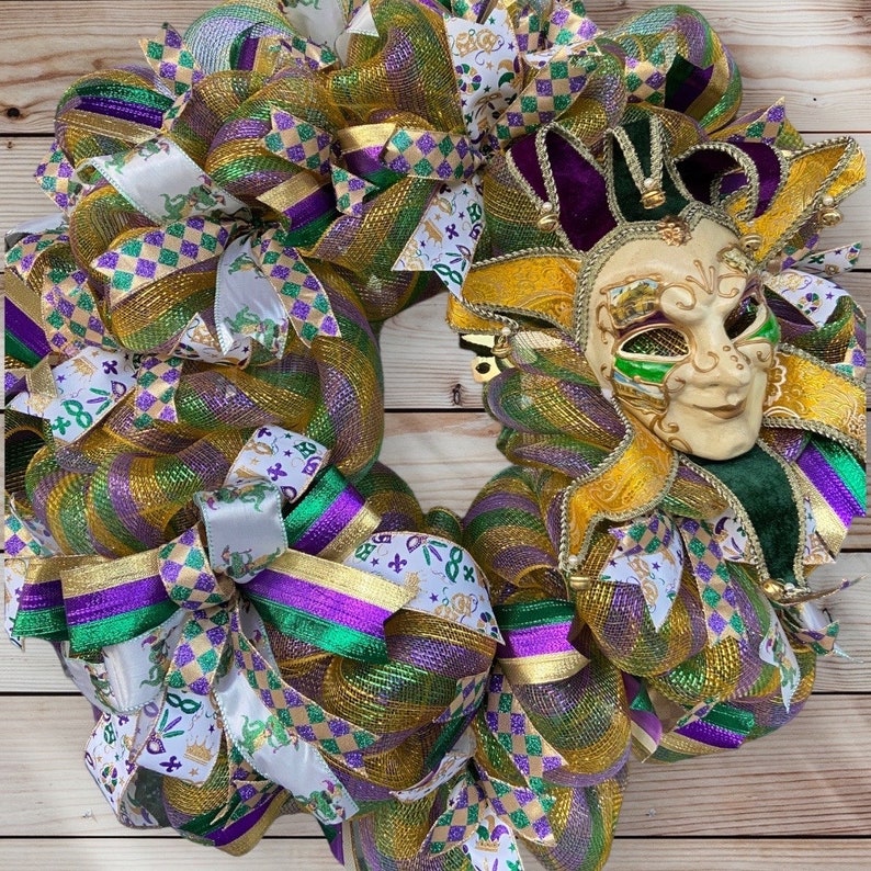 Designer Mardi Gras Wreath, Jester Mask Wreath, Mardi Gras Wreath ...