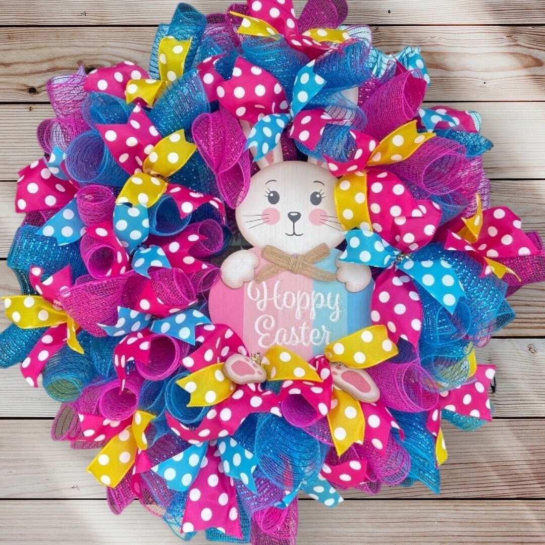 Easter Wreath With Bunny Sign. Blue and Pink Easter Wreath - Etsy