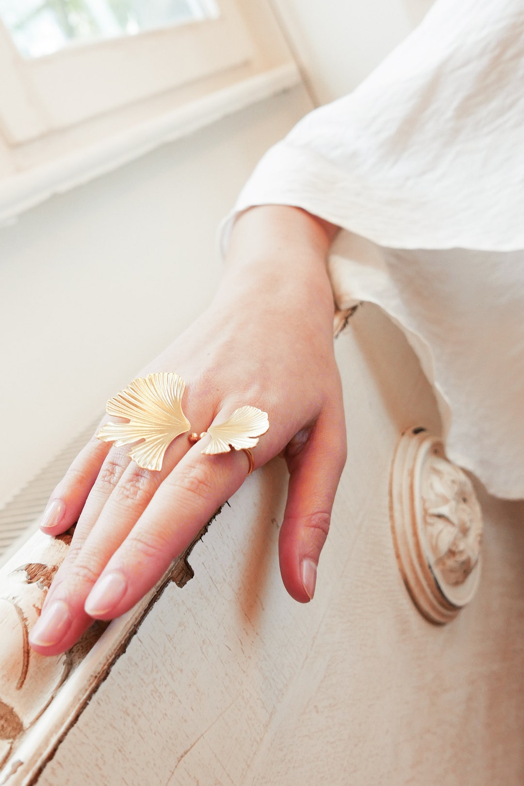 Big Ginkgo Ring, Bohemian Boho Ring, Ginkgo Leaf Ring, Ginkgo Biloba Ring, Botanical Rings, Big ...