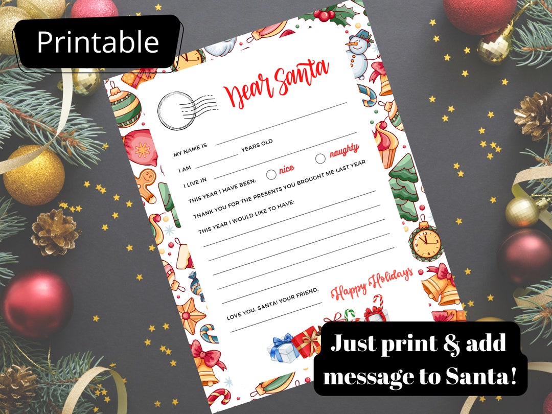 DIY Printable Letter to Santa Template Kids Letter to Santa Blank ...