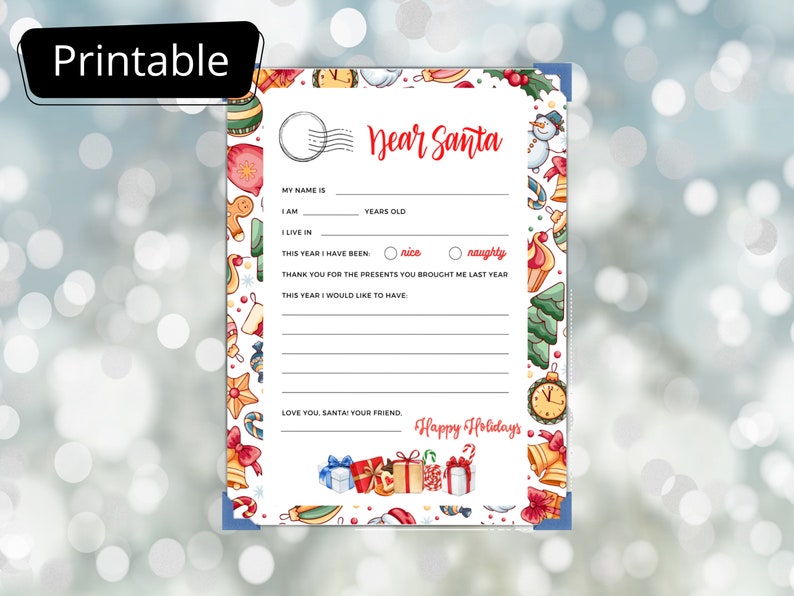 DIY Printable Letter to Santa Template | Kids Letter to Santa | Blank ...