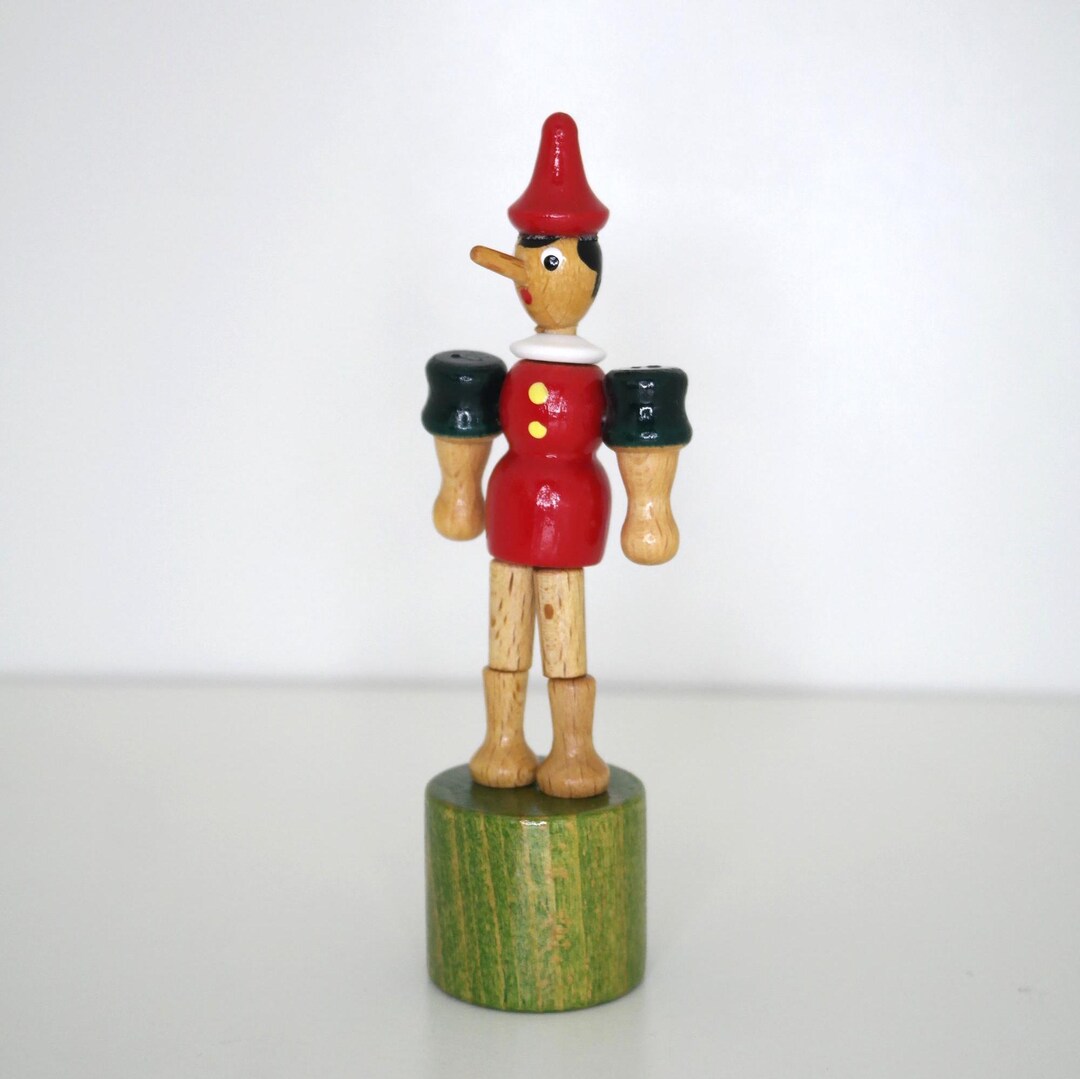 Vintage Wooden Pinocchio - Thumb Push Collapsing Puppet Toy - 5'inch ...