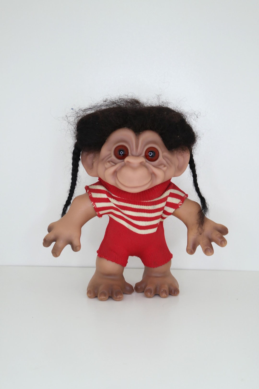 Rare Vintage 60s Thomas DAM Troll Monkey Girl Doll: Black Hair, Striped ...