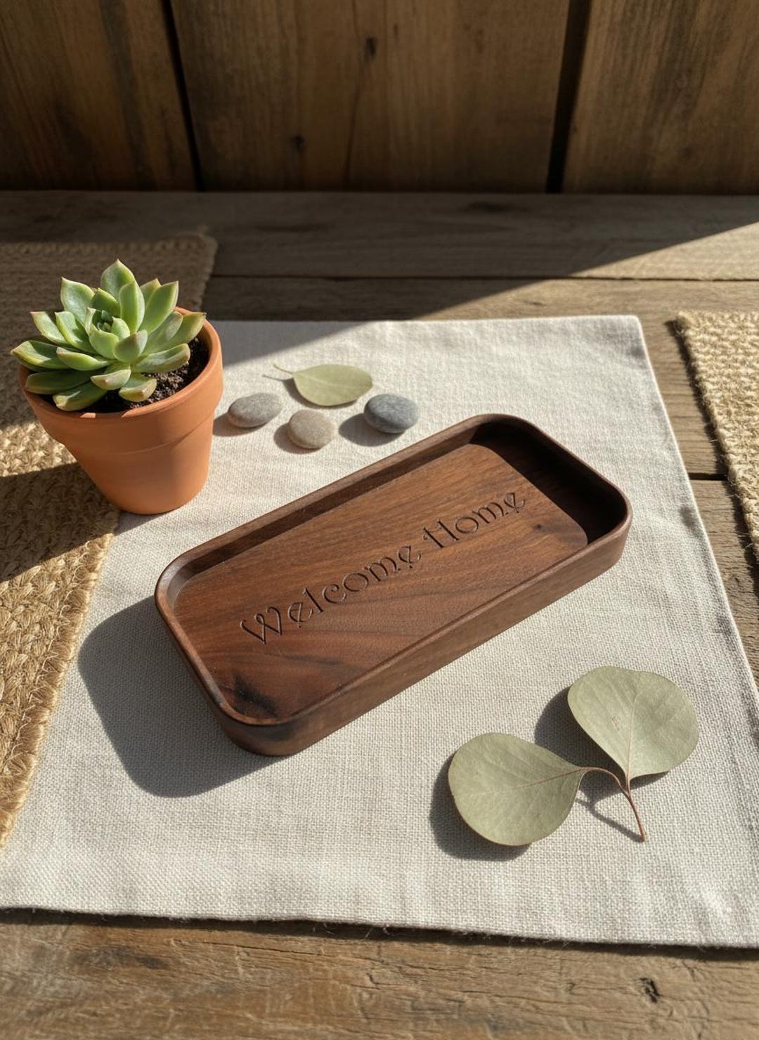 Black Walnut Welcome Home Catchall Tray, Engraved Wood Entryway Key ...
