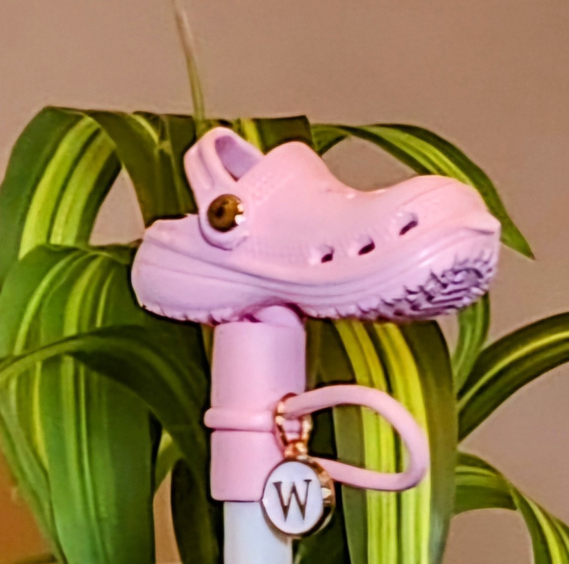 Light Pink Crocs-type Shoe Initial Straw Topper for Stanley, Etc ...