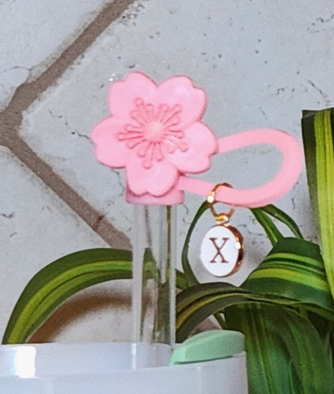 Pink Cherry Blossom Initial Straw Topper for Stanley, Etc. Tumbler - Etsy