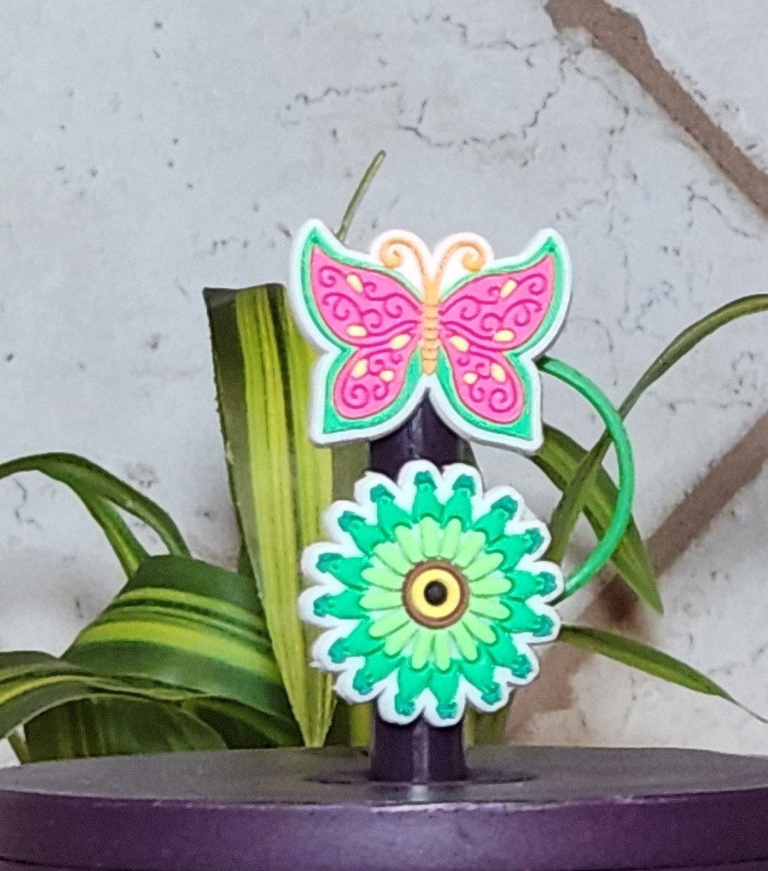 Green Flower Butterfly Straw Topper for Stanley, Etc. Tumbler - Etsy