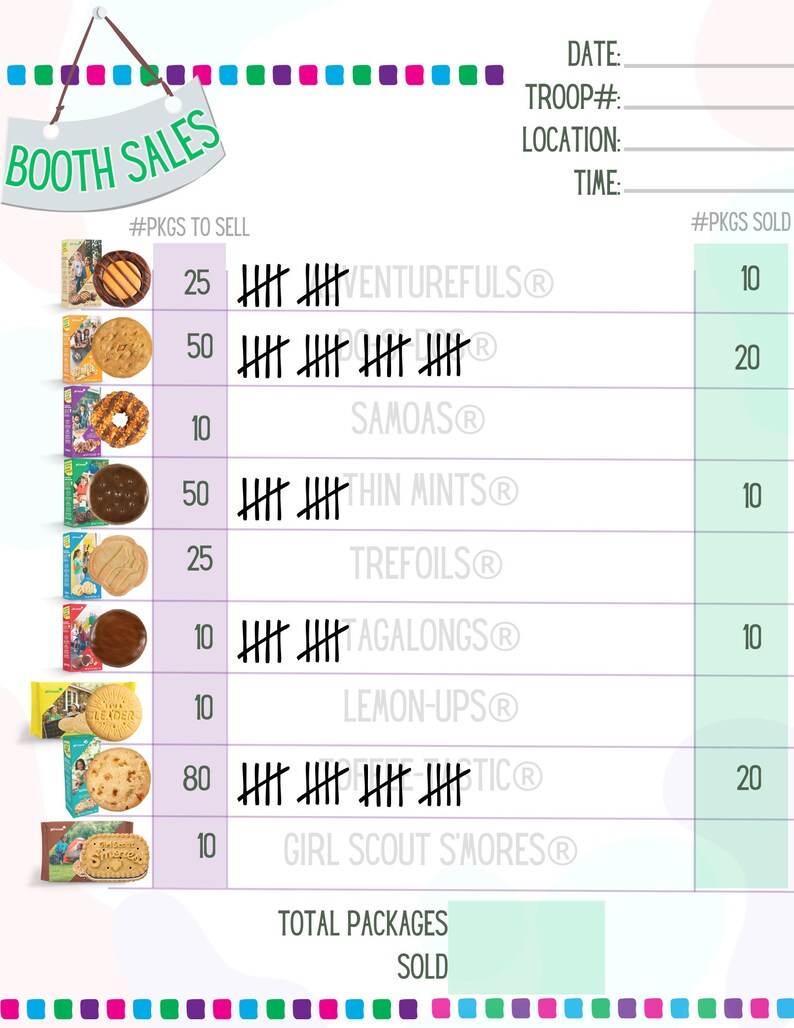 Little Brownie Baker Girl Scout Cookie Booth Tally Cookies Count Sheet ...
