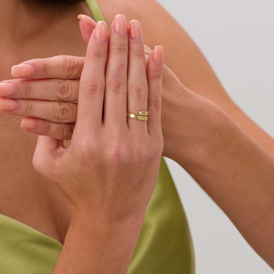 14K Gold Name Ring, Custom Quote Sentence Ring, Personalized Women ...