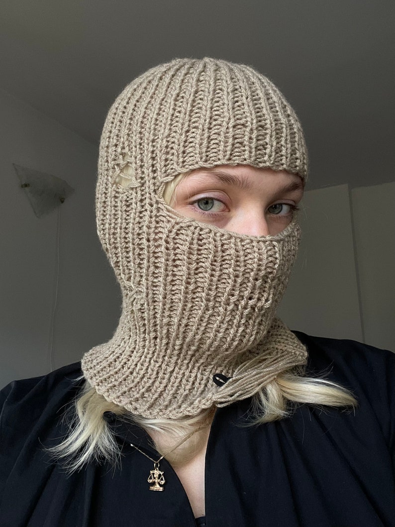 Handmade Y2K Distressed Knitted Balaclava Face Mask Knit - Etsy