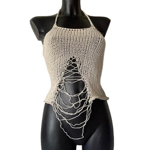 Y2K Knitted Crop Top Asymmetrical Subversive Halter Top - Etsy