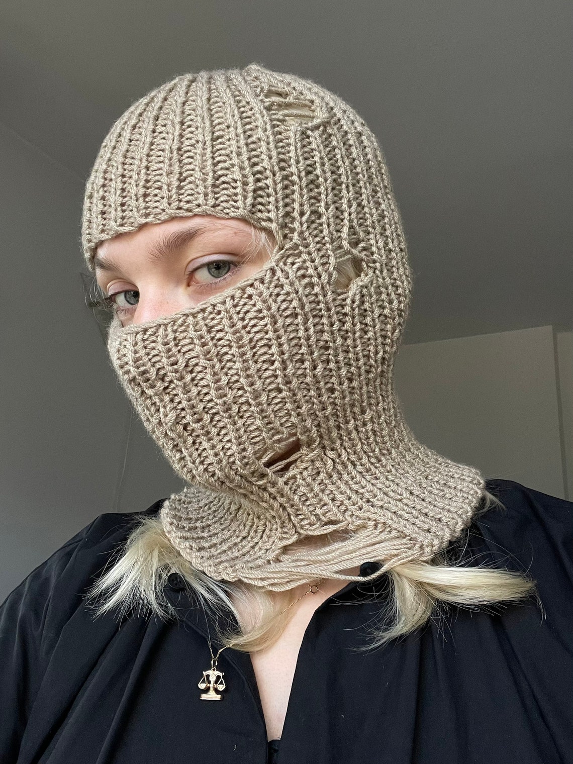 Handmade Y2K Distressed Knitted Balaclava Face Mask Knit - Etsy