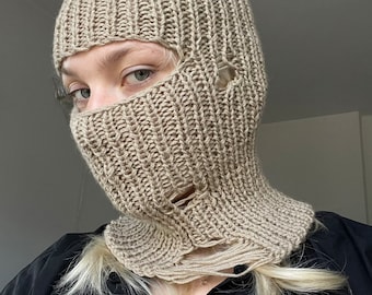 Handmade Distressed Balaclava Knitted Mask - Etsy