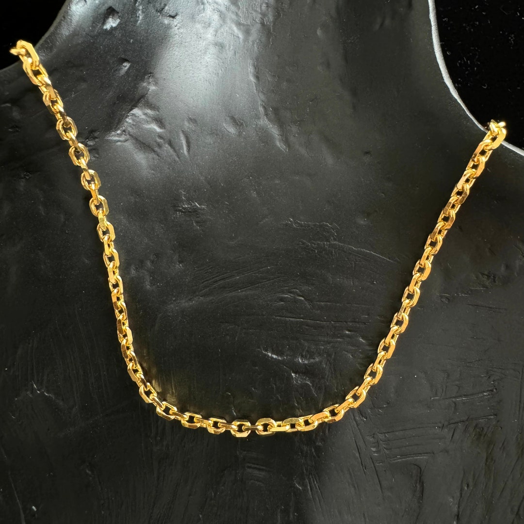 24K Solid Pure Gold Necklace: Handmade Square Rolo Chain, Custom ...