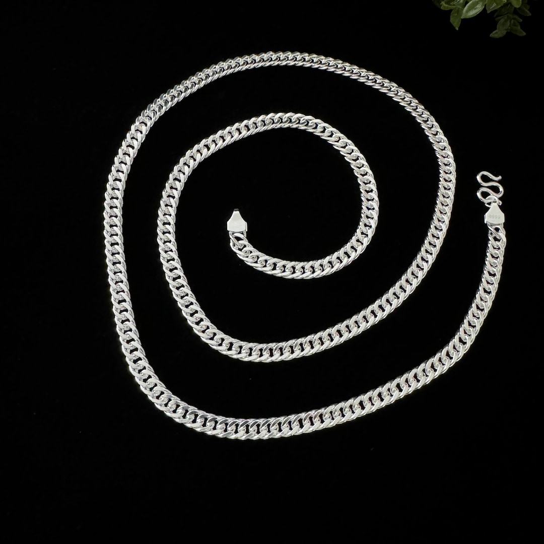 S999 Solid Pure Silver Cuban Curb Chain Necklace - 5mm 22inch 24inch ...