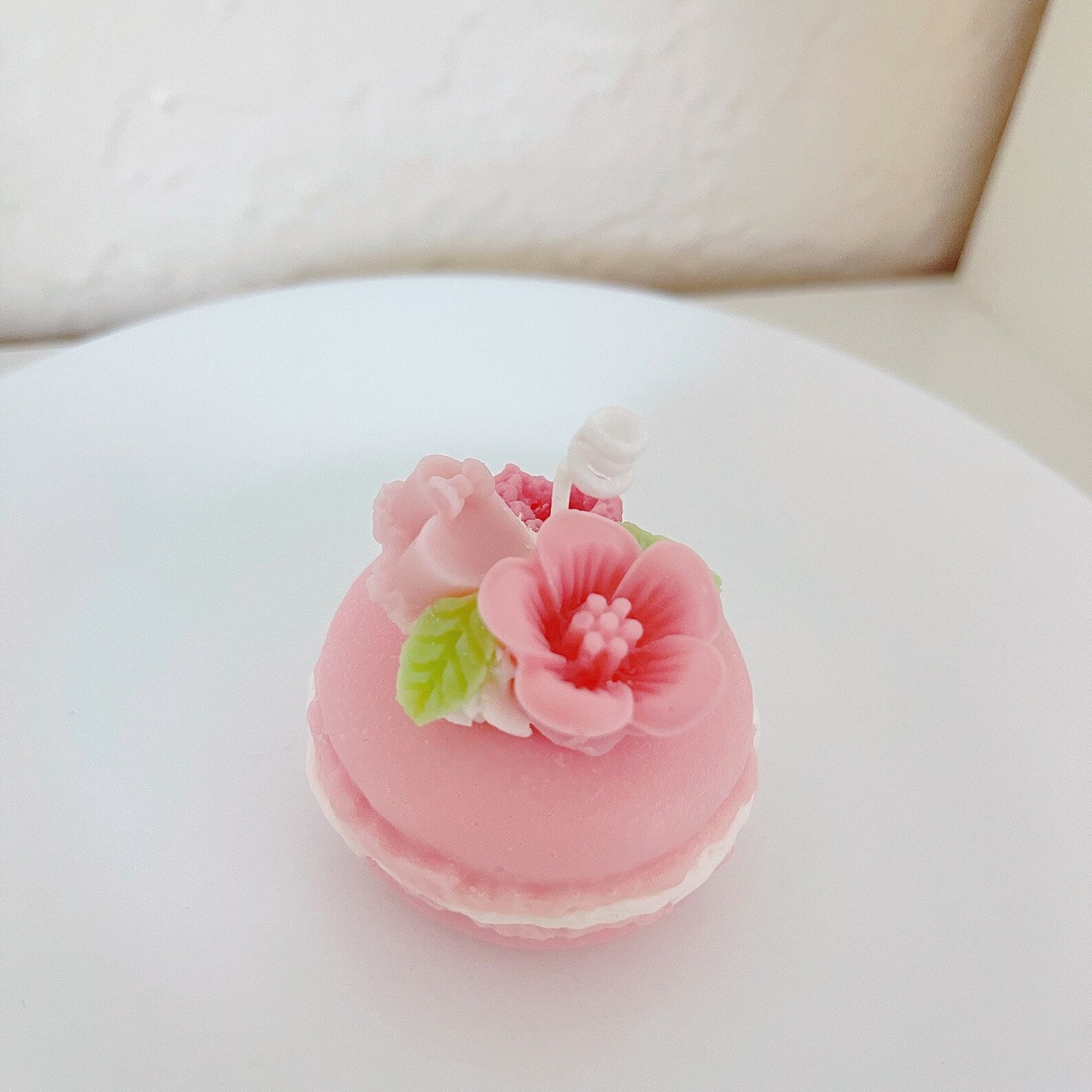 Pink Flower Macaron Candle Scented Candle Dessert Candle Beeswax Soy ...