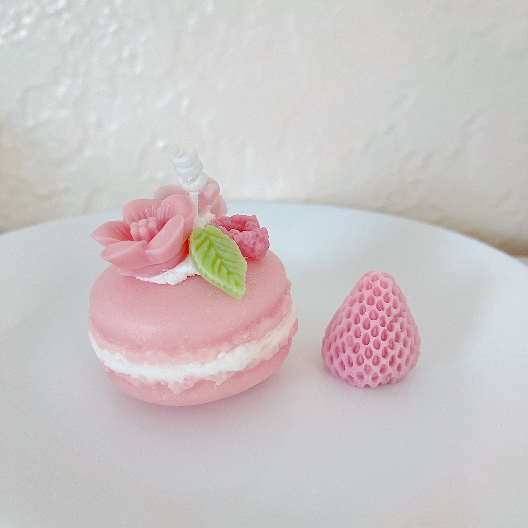 Pink Flower Macaron Candle Scented Candle Dessert Candle Beeswax Soy ...