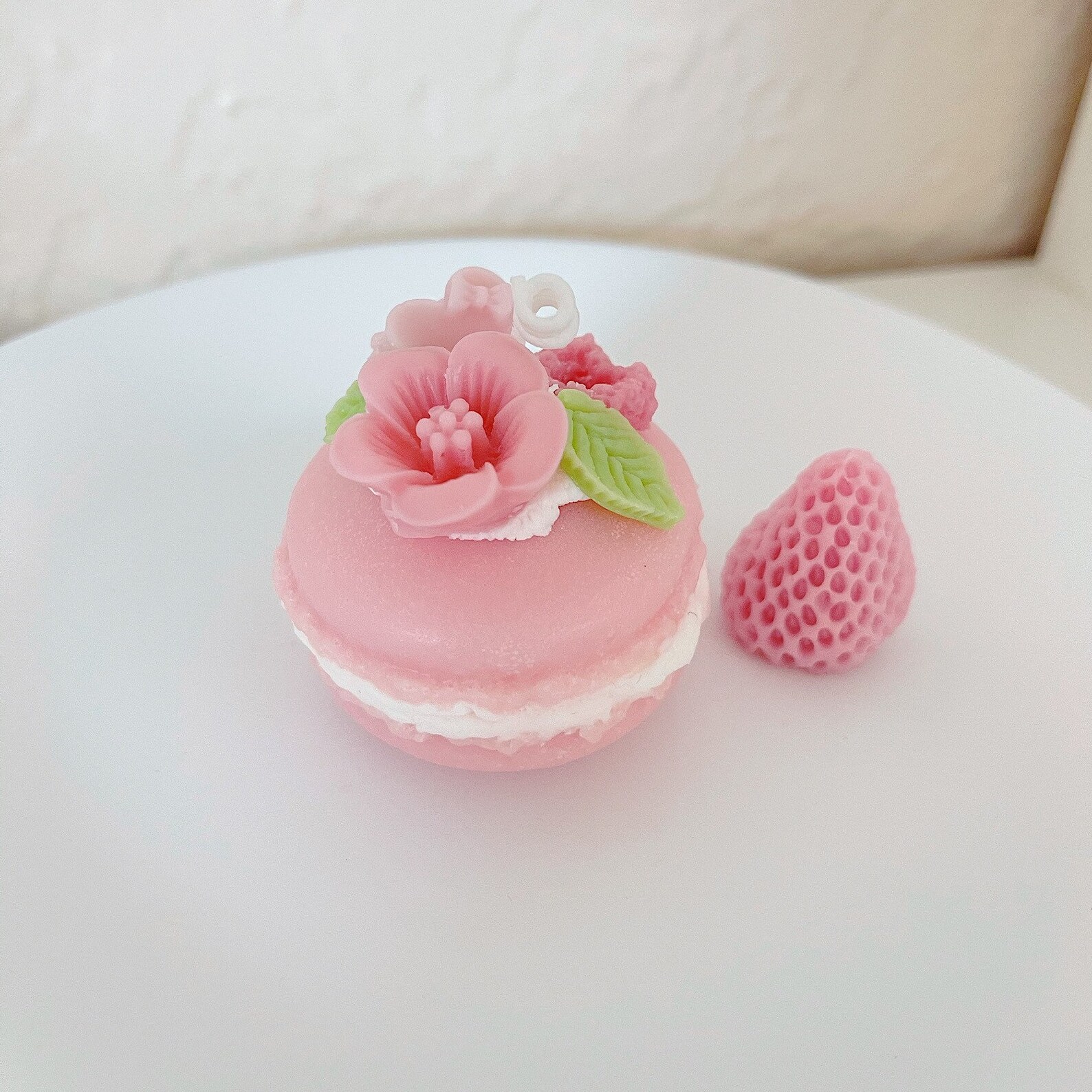 Pink Flower Macaron Candle Scented Candle Dessert Candle Beeswax Soy ...