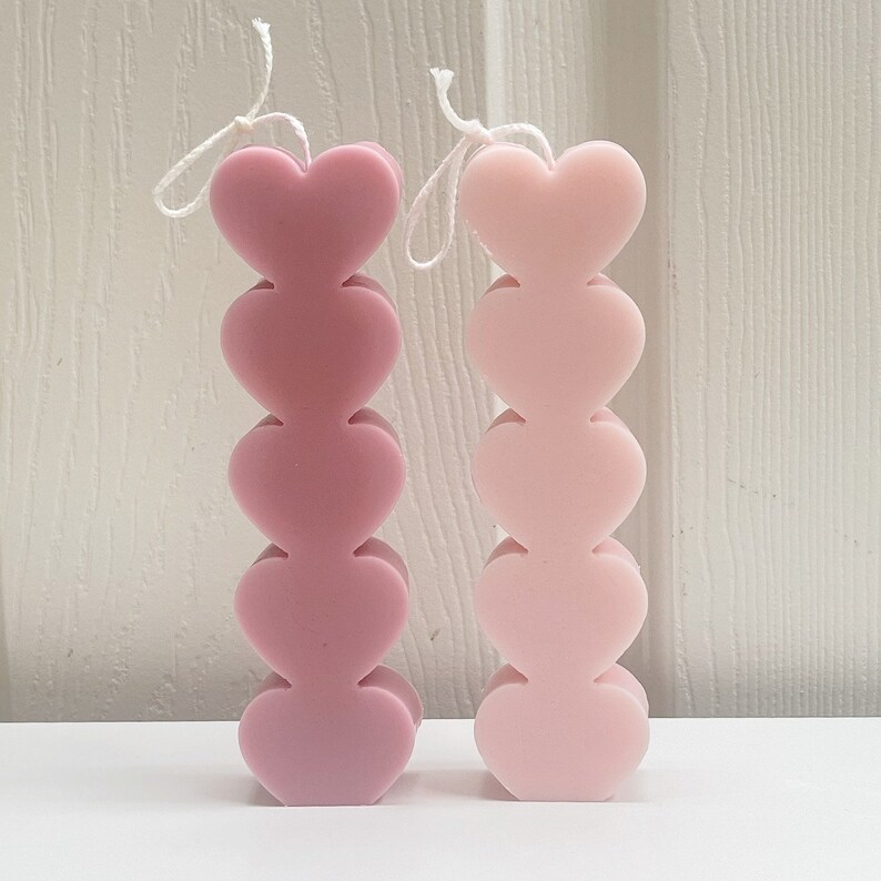 Large Stacked Heart Pillar Scented Candles Natural Soy Wax Beeswax 2 ...
