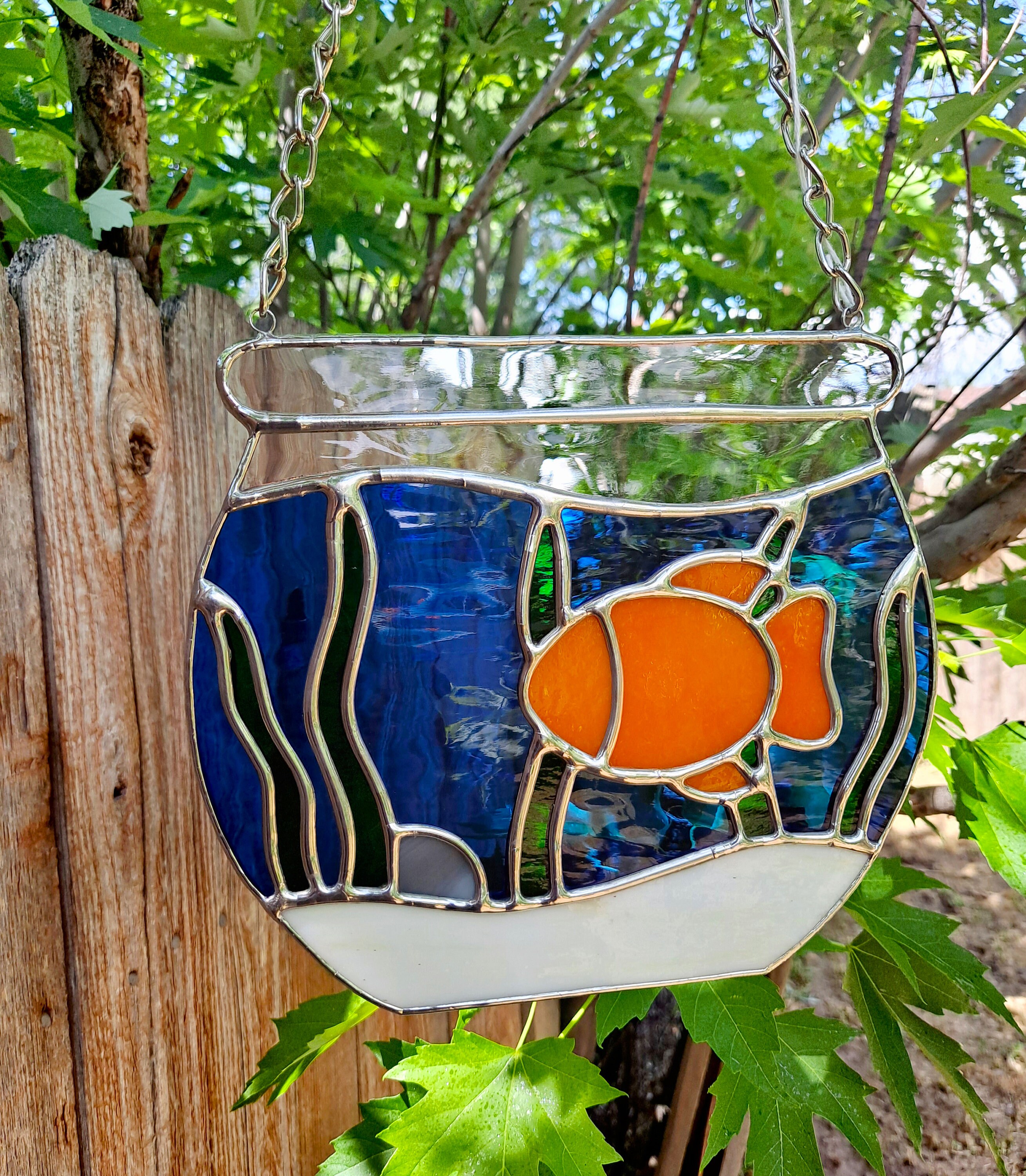 Handmade Stained Glass Gold Fish in Bowl - Etsy