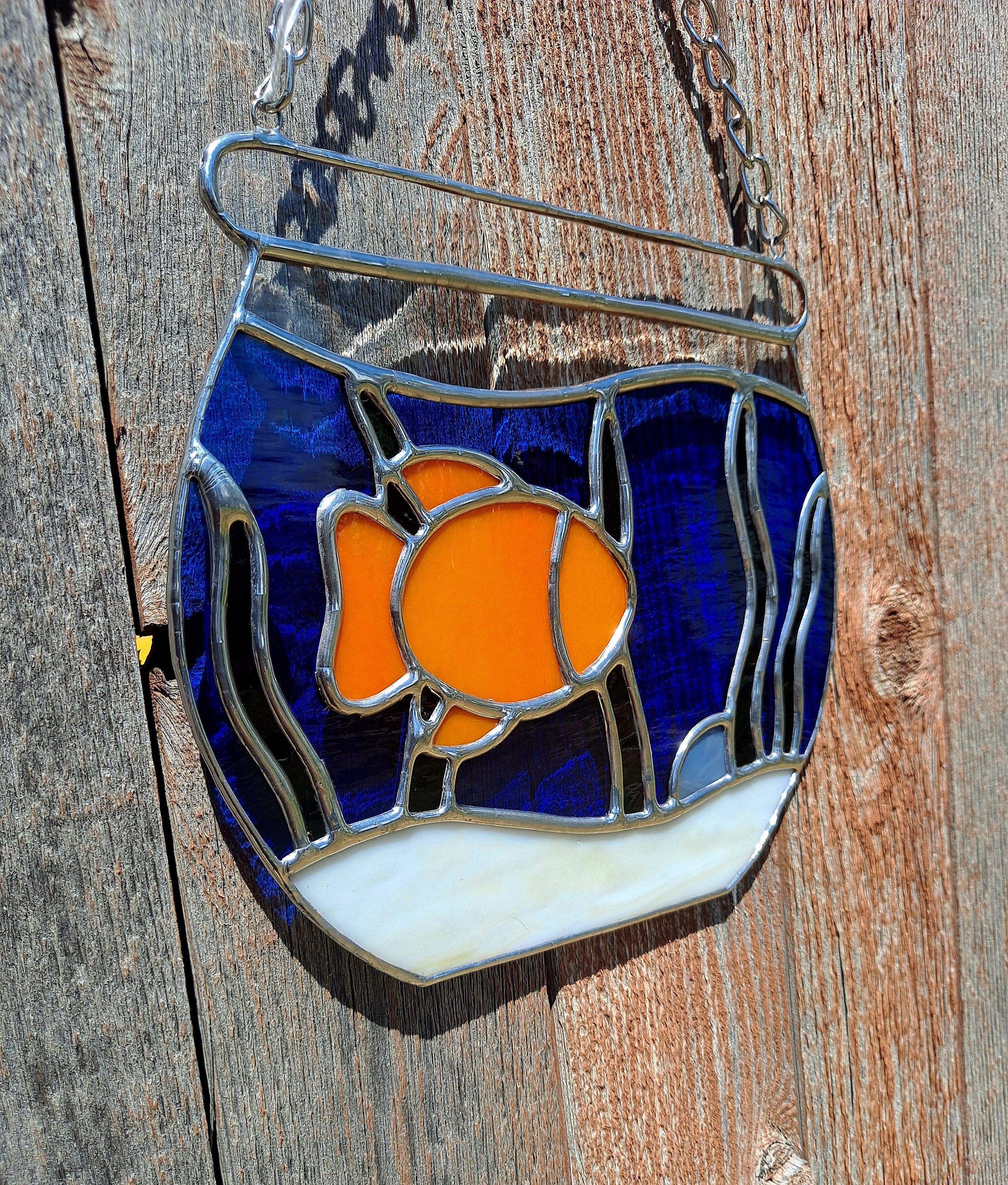 Handmade Stained Glass Gold Fish in Bowl - Etsy