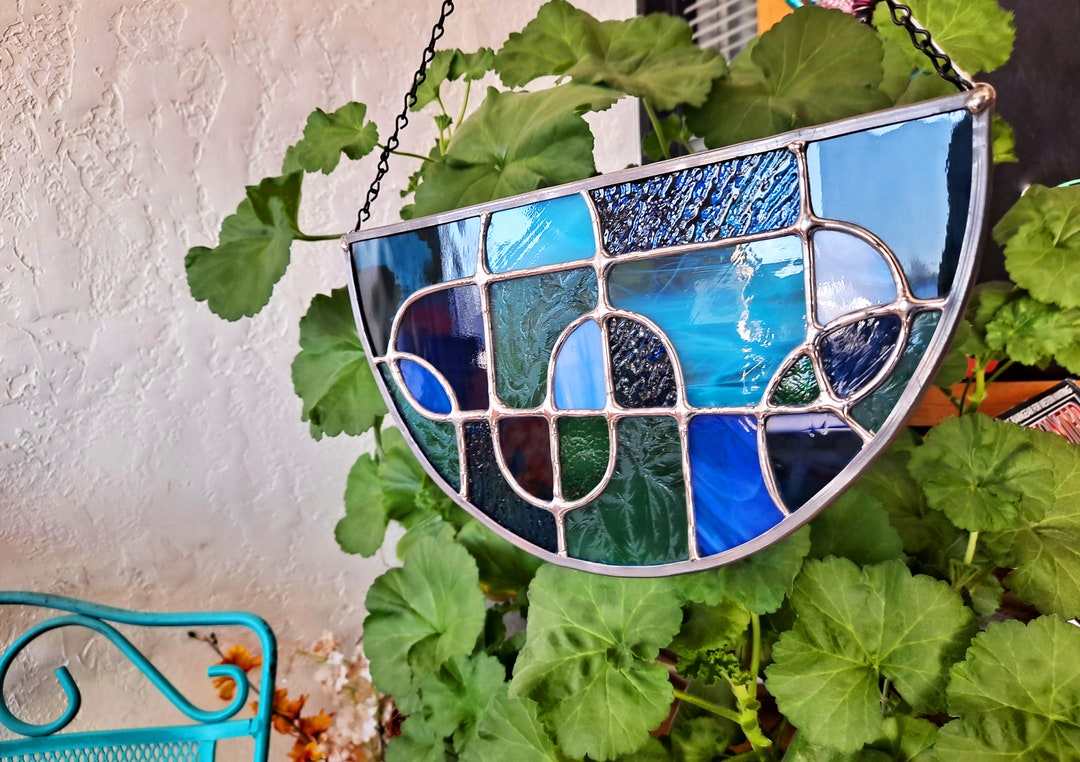 Stained Glass Abstract Half Circle Panel - Etsy