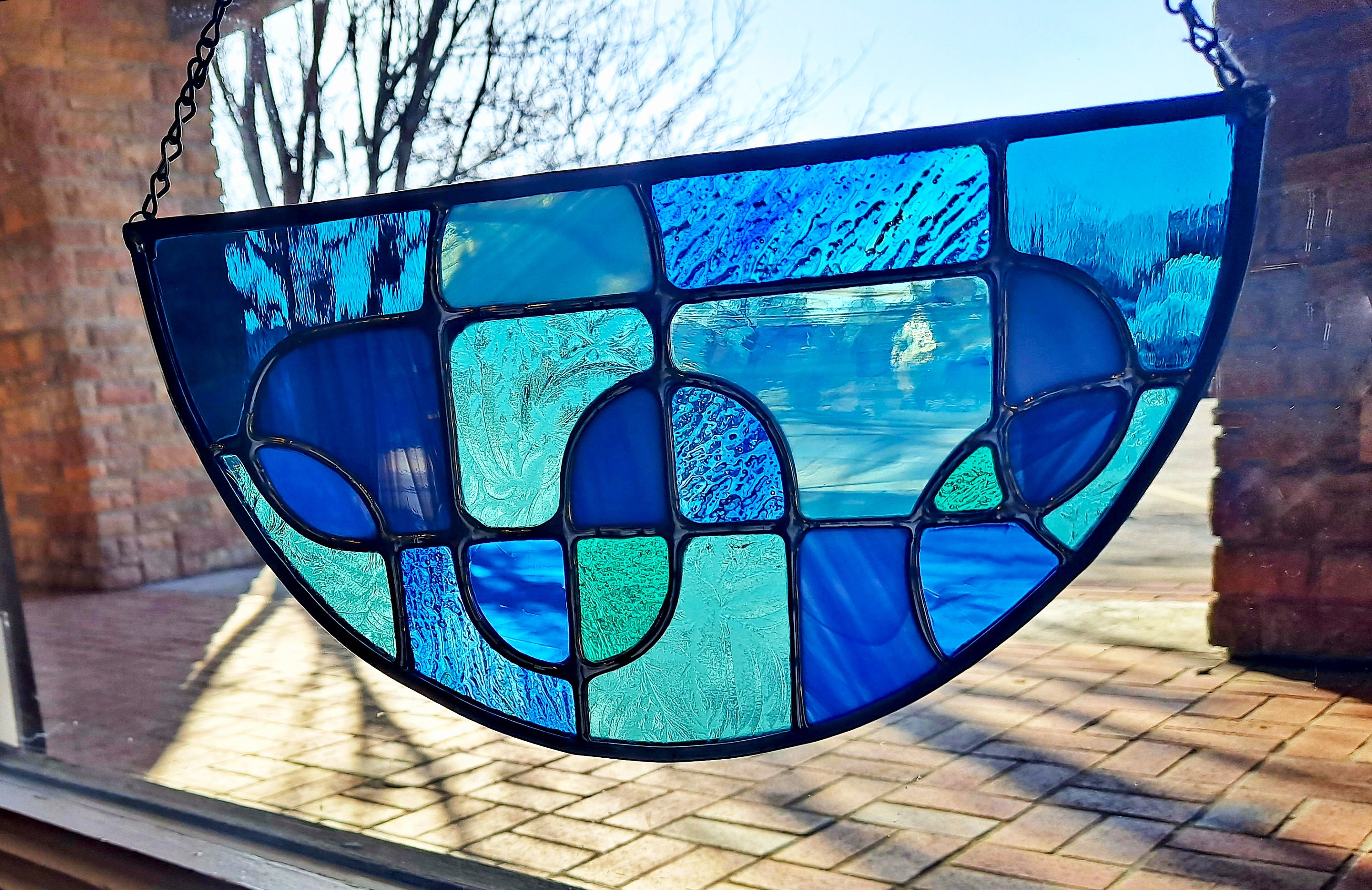 Stained Glass Abstract Half Circle Panel - Etsy