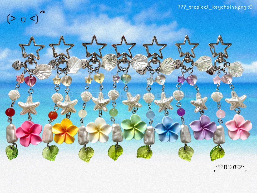 Tropical 2000s Summer Hibiscus Beaded Keychains, Cute Beach Themed ...