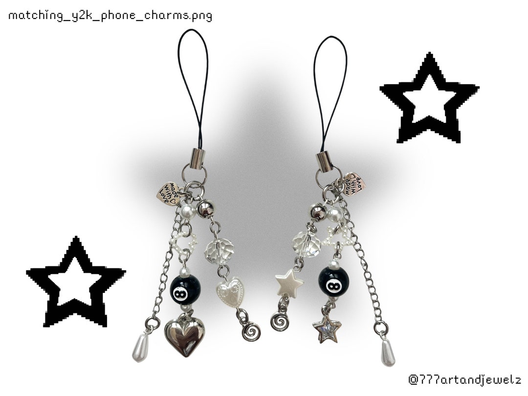 Y2K Black and Silver Themed Matching 8-ball Star Heart Phone Charms ...