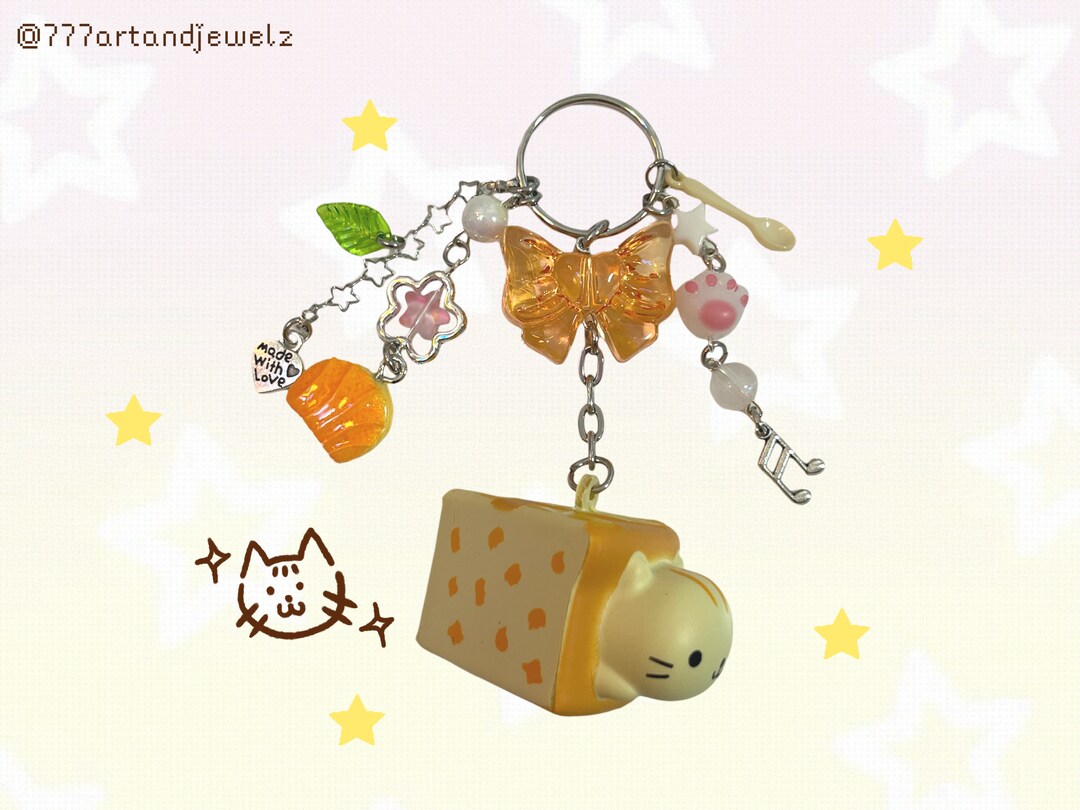 Nyan Nyan Nyanko Sanrio Cat Dessert Squishy Keychain, Beaded Keyring ...