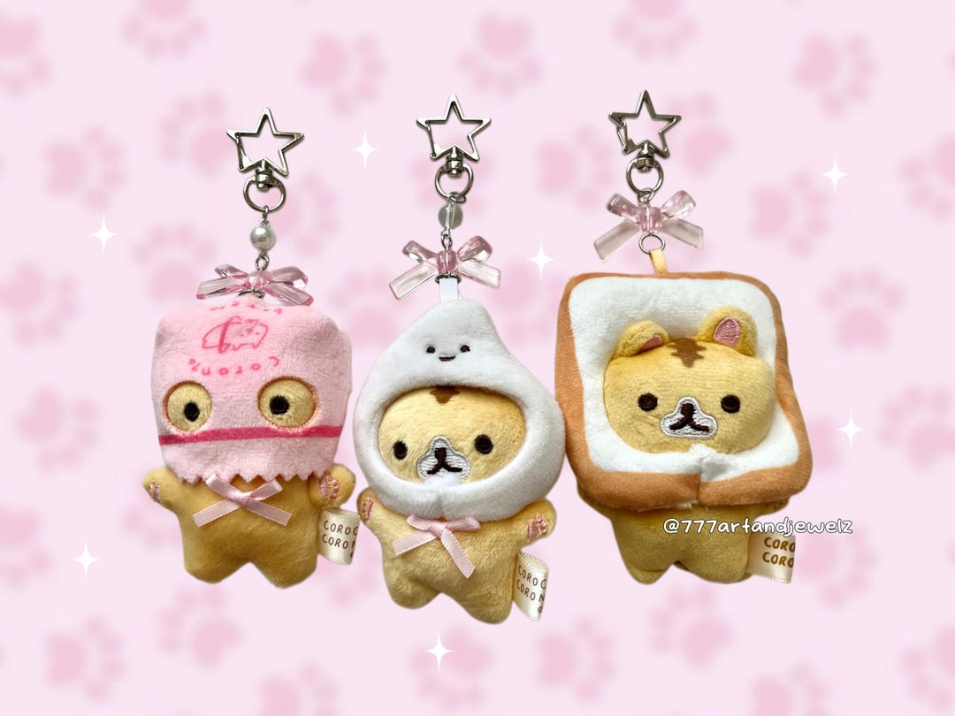 Kawaii Sanrio Corocoro Coronya Toast Cat Fuzzy Plush Beaded Keychains ...