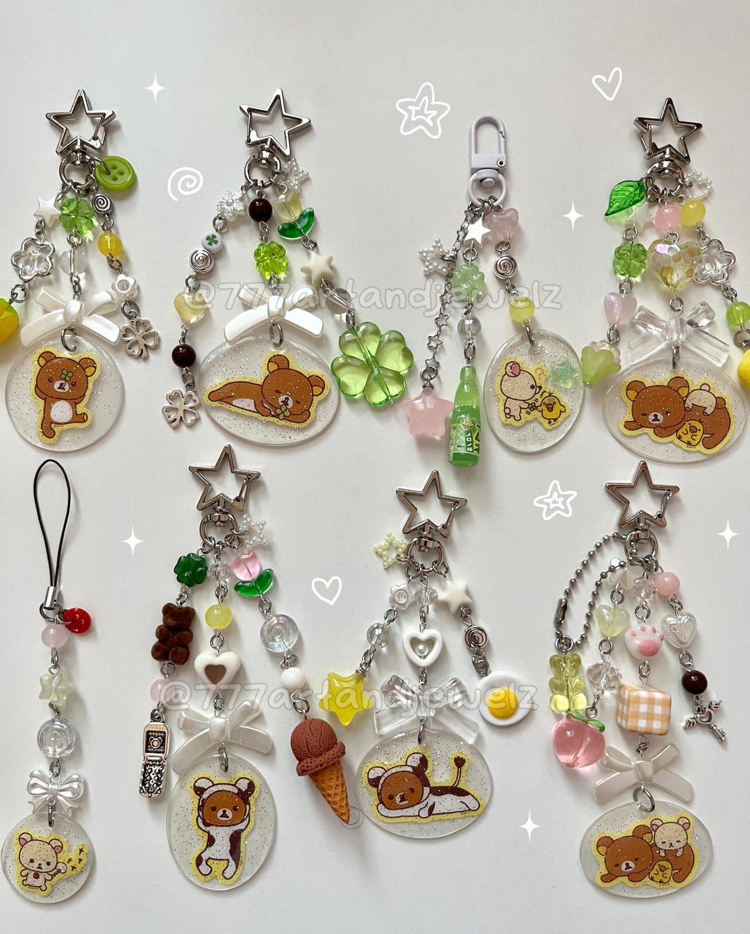 Rilakkuma Korilakkuma Inspired Glitter Resin Shrinky Dink Beaded ...