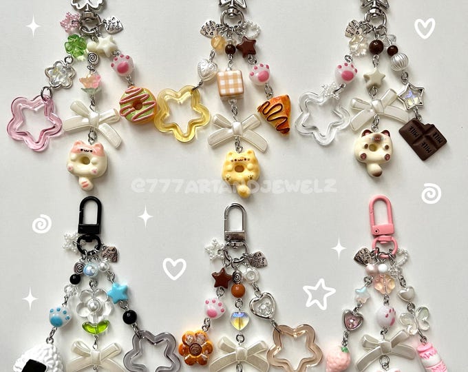 Cute Cat Dessert Themed Beaded Keychains, Kawaii Kitty Bag Charms ...