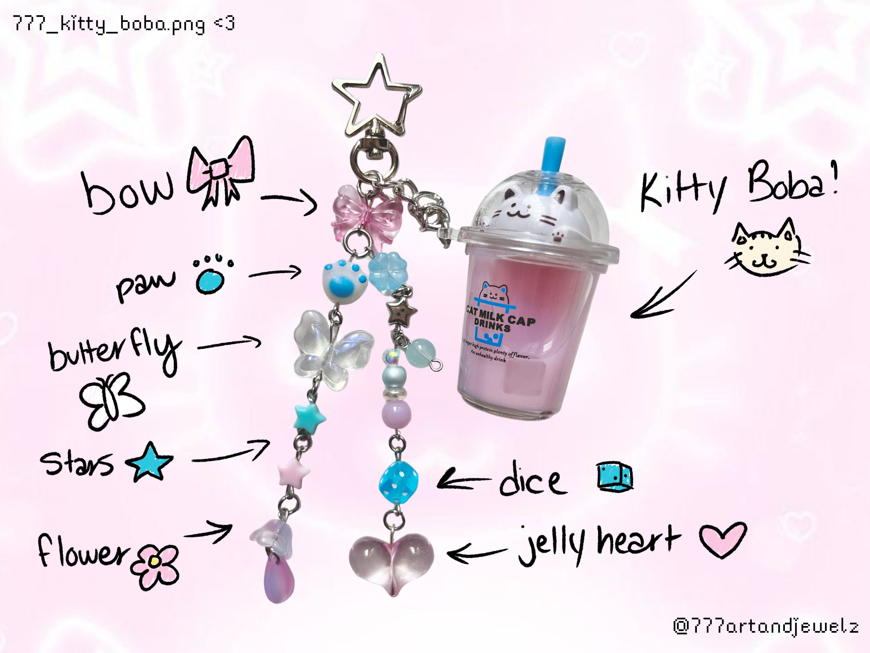 Boba Cat Beaded Keychain, Boba Drink Shaker Keychain Charm, Fidget Toy ...