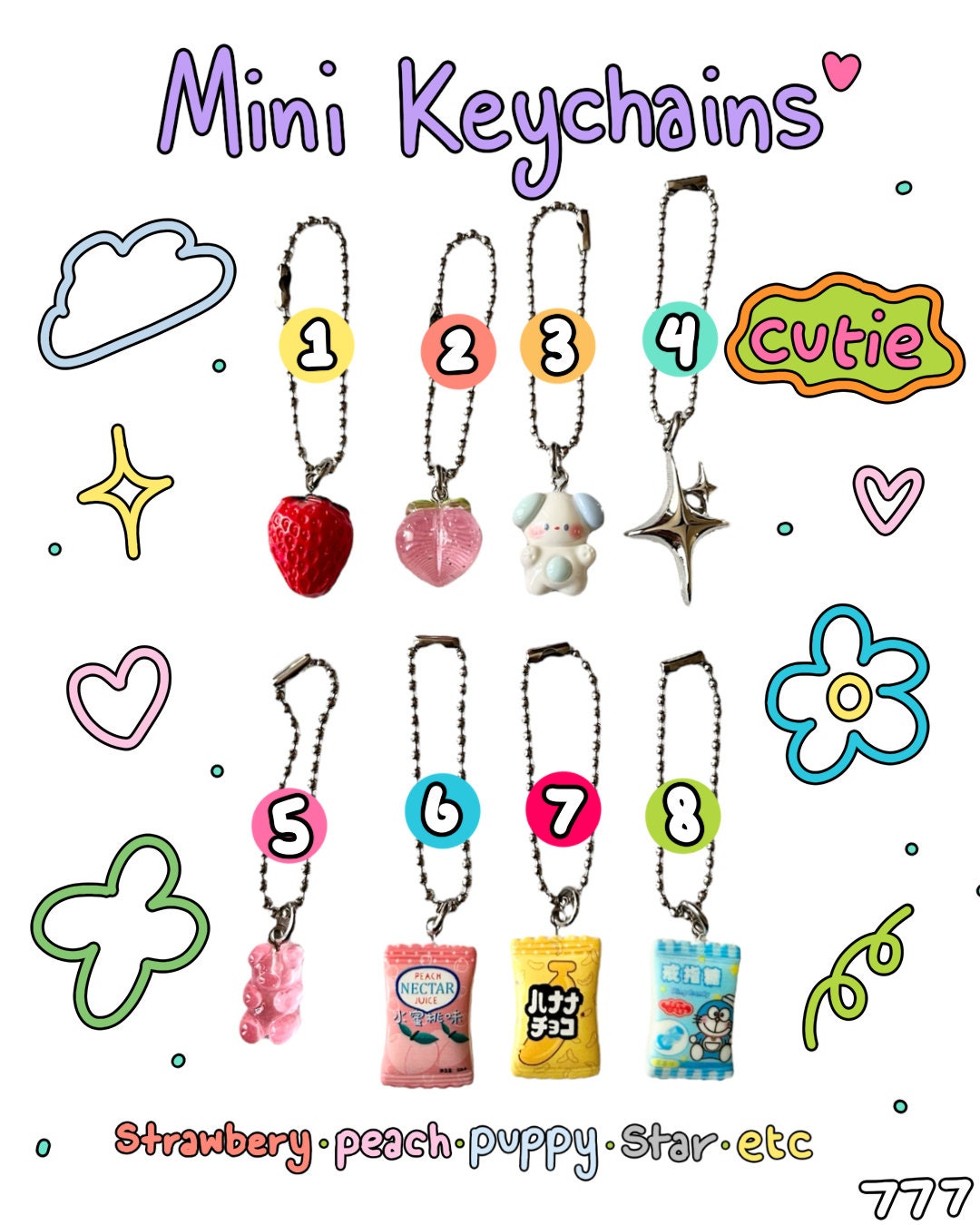 Mini Snack Keychains, Strawberry Peach, Puppy Pastel Charm, Japanese ...