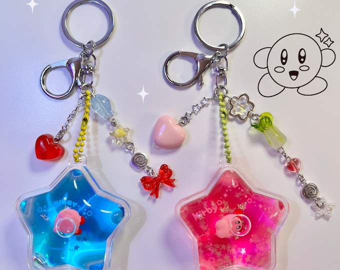 Cute Kirby Star Shaker Beaded Keychain, Matching Keychain, Pink Blue ...