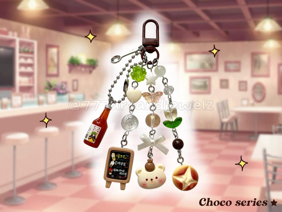 CHOCO SERIES- White Chocolate Bear Food Themed Beaded Keychain, Bread ...