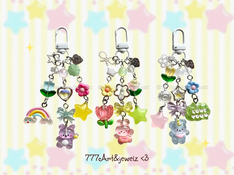 Jelly Bear and Bunny Animal Beaded Keychains, Bag Charm, Decorative ...