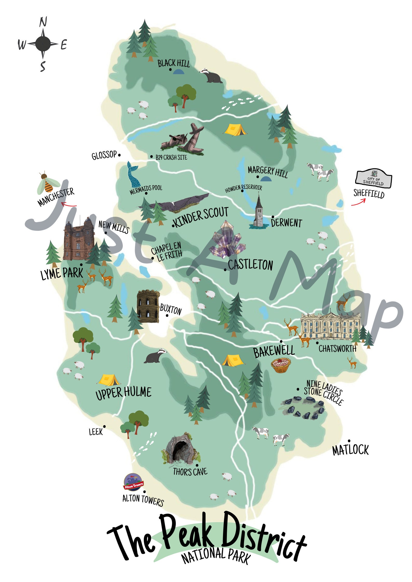 Illustrated Map of the Peak District Prints - Etsy UK