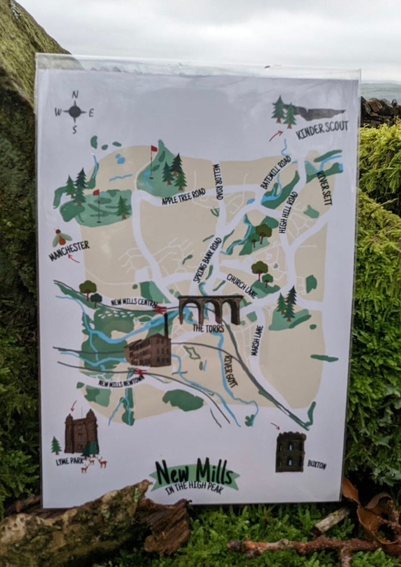 Illustrated Map of New Mills Prints - Etsy UK