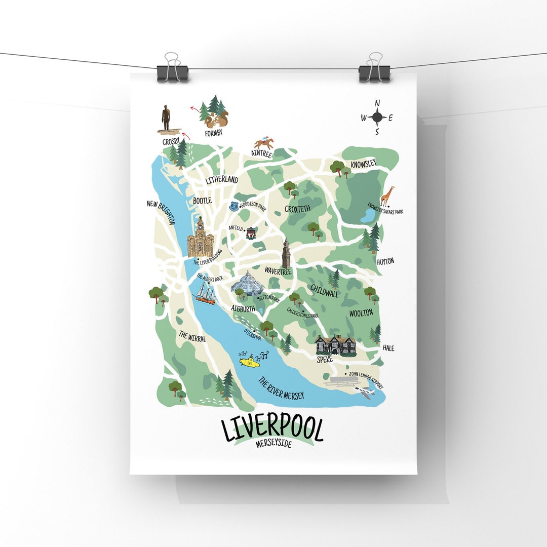 Illustrated Map of Liverpool Print - Etsy