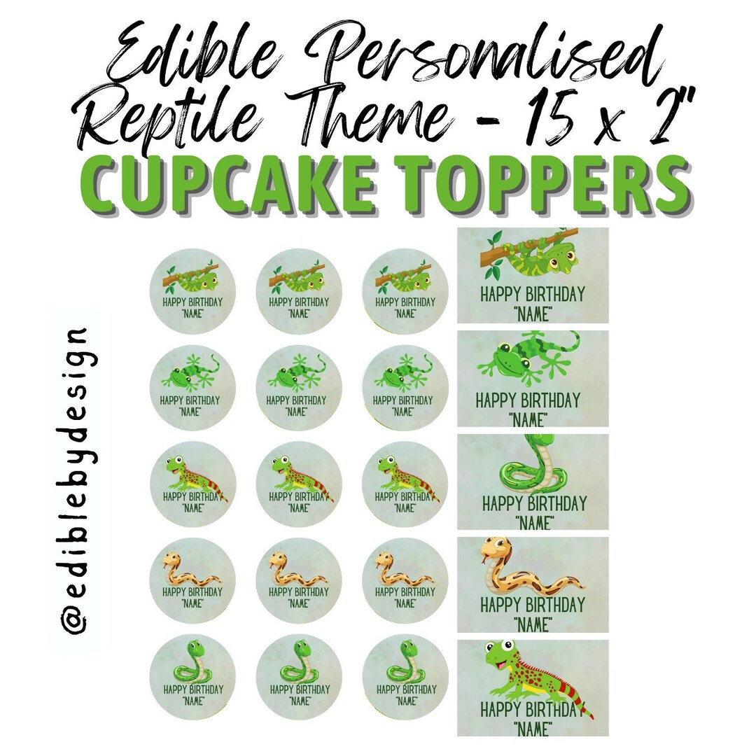 Reptile Theme Birthday 2 Cupcake Toppers X 15 Icing Circles Printed ...