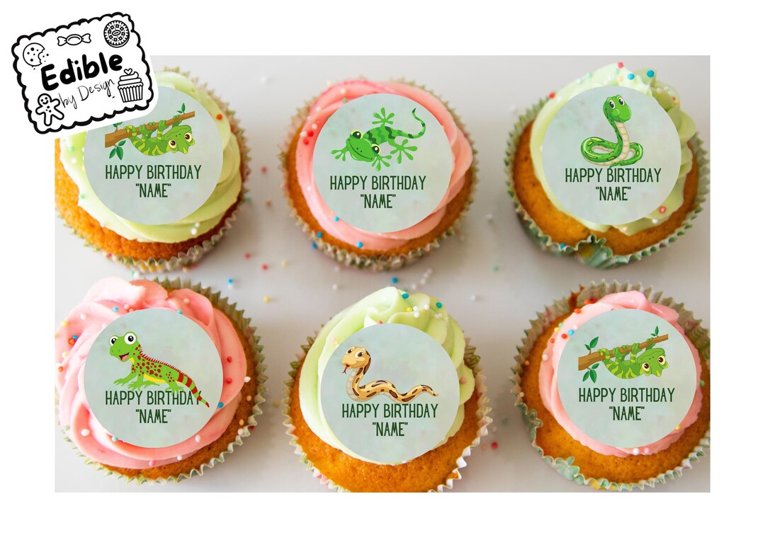 Reptile Theme Birthday Cupcake Toppers Edible Circles Printed With ...