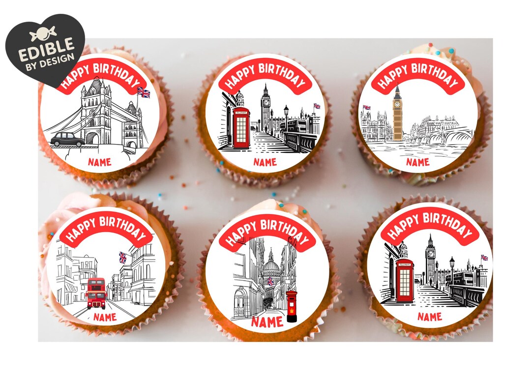 London Theme Birthday Cake Toppers Personalised With Name and Age ...