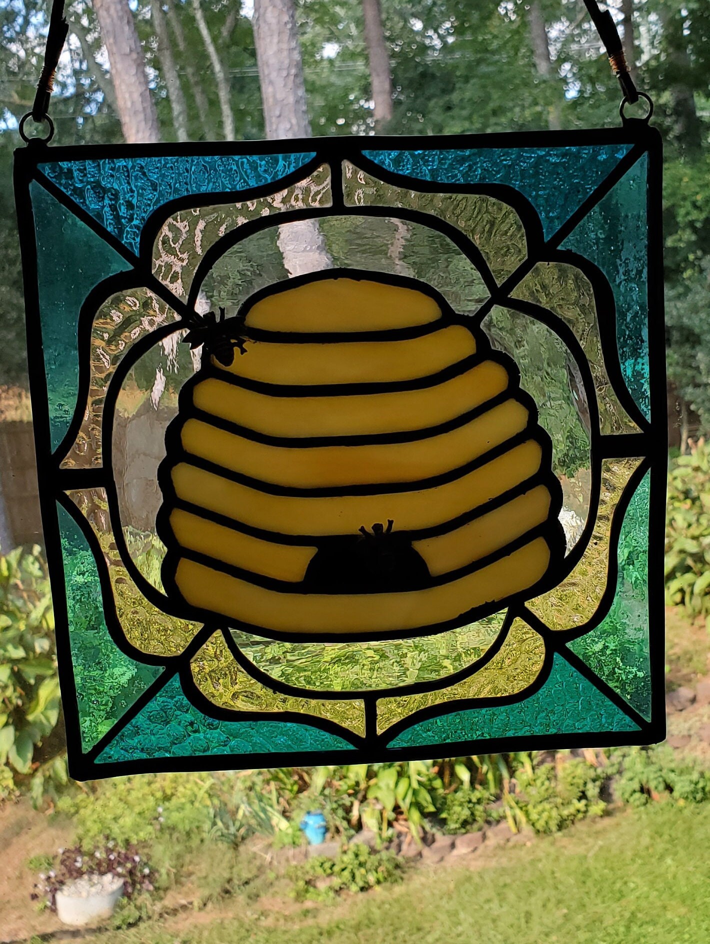 Stained Glass Bee Hive, Honey Bee, Suncatcher, Boho, Home, Decor ...