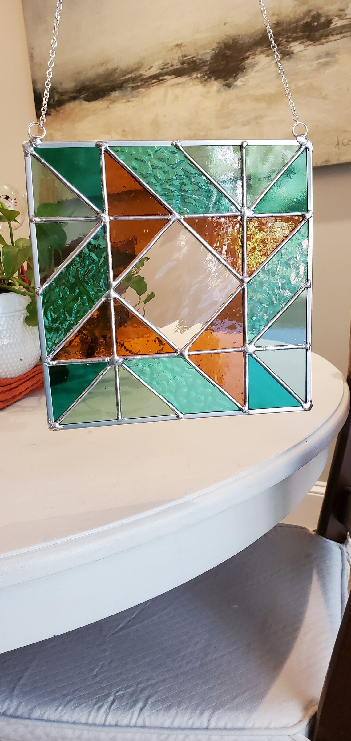 Stained Glass Square Panel Geometric Quilt Suncatcher - Etsy