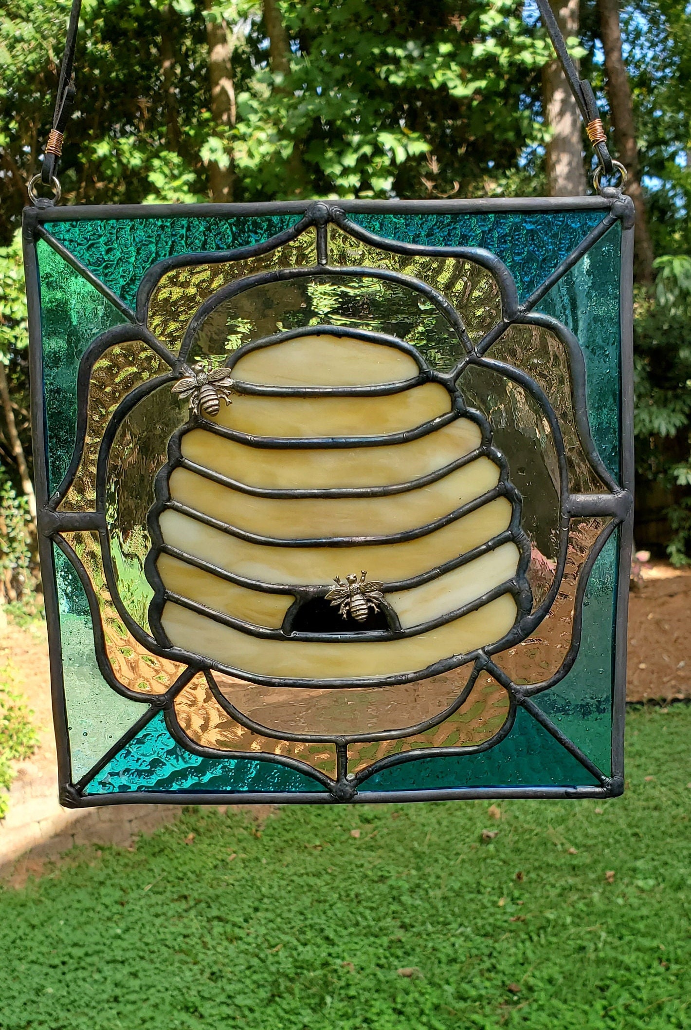Stained Glass Bee Hive, Honey Bee, Suncatcher, Boho, Home, Decor ...