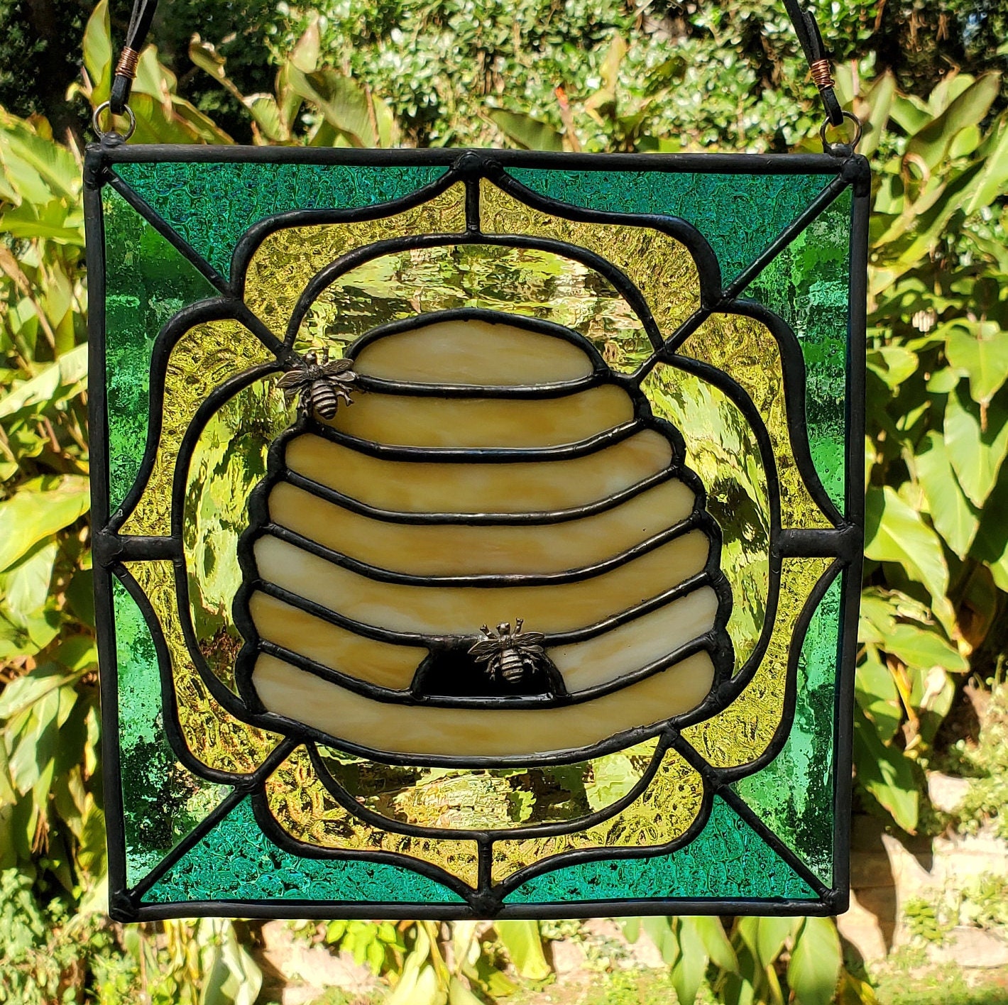 Stained Glass Bee Hive Suncatcher: Boho Window Decor - Etsy
